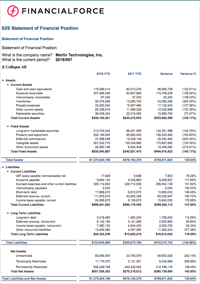 S2S Statement of Financial Position - Reporting